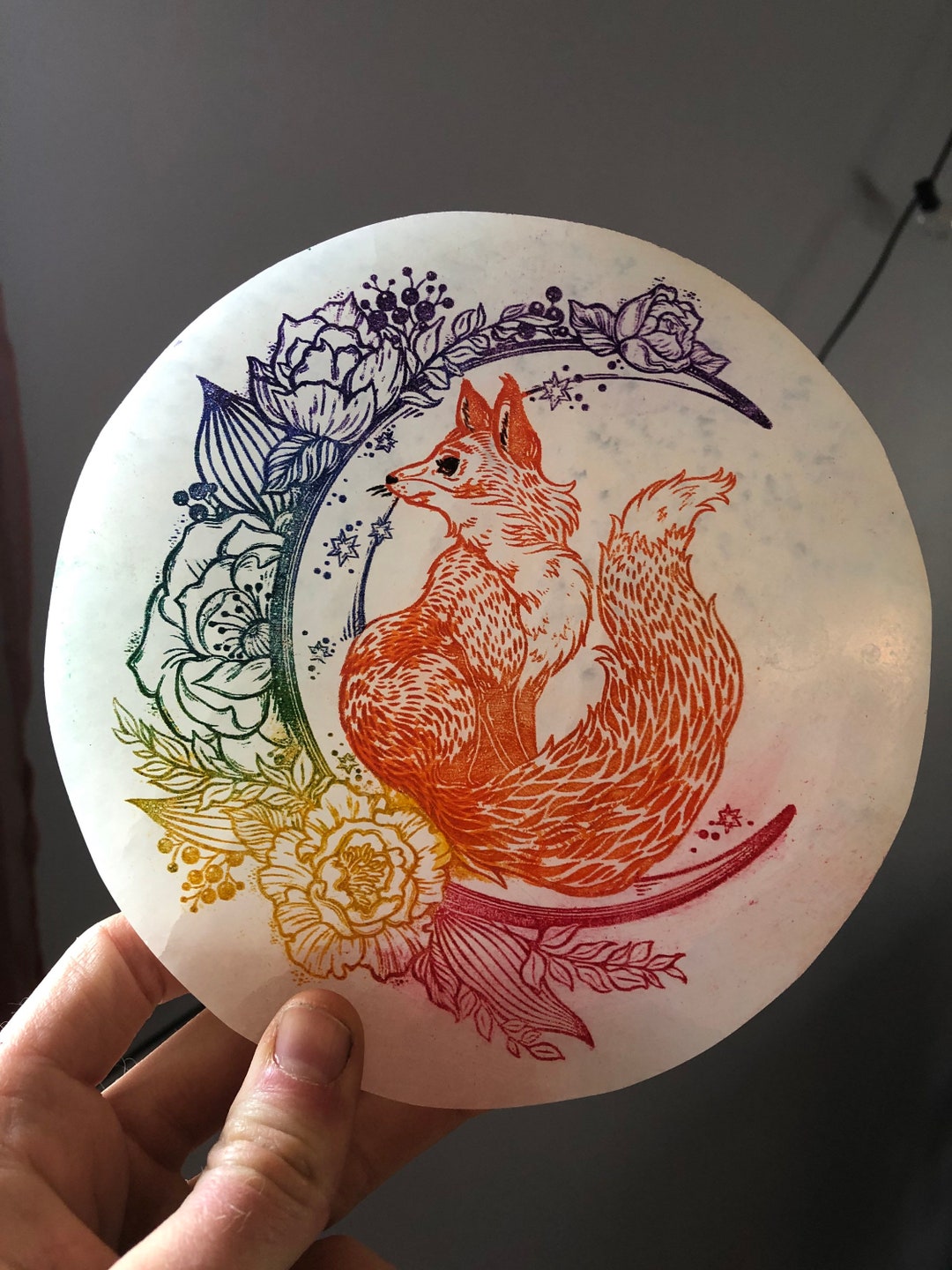 Etched Selenite Charging Plate, Etched Fox, 6" High Quality Moroccan ...