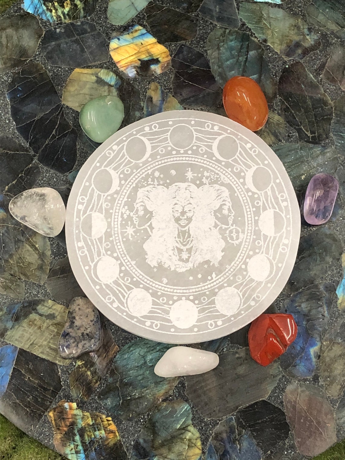 Etched Selenite Charging PlateHecate Available in multiple | Etsy