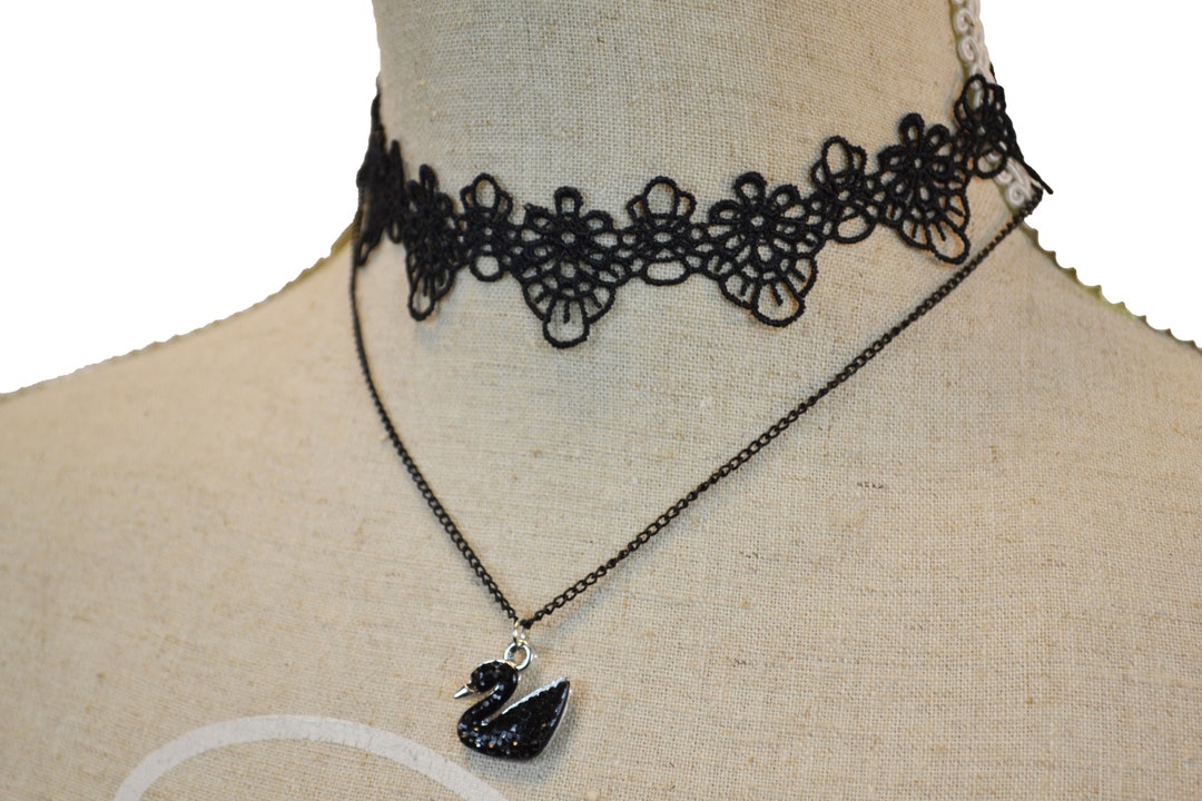 Dote Vintage Victorian Black Swan Goose Thin Gothic Choker Necklace ...