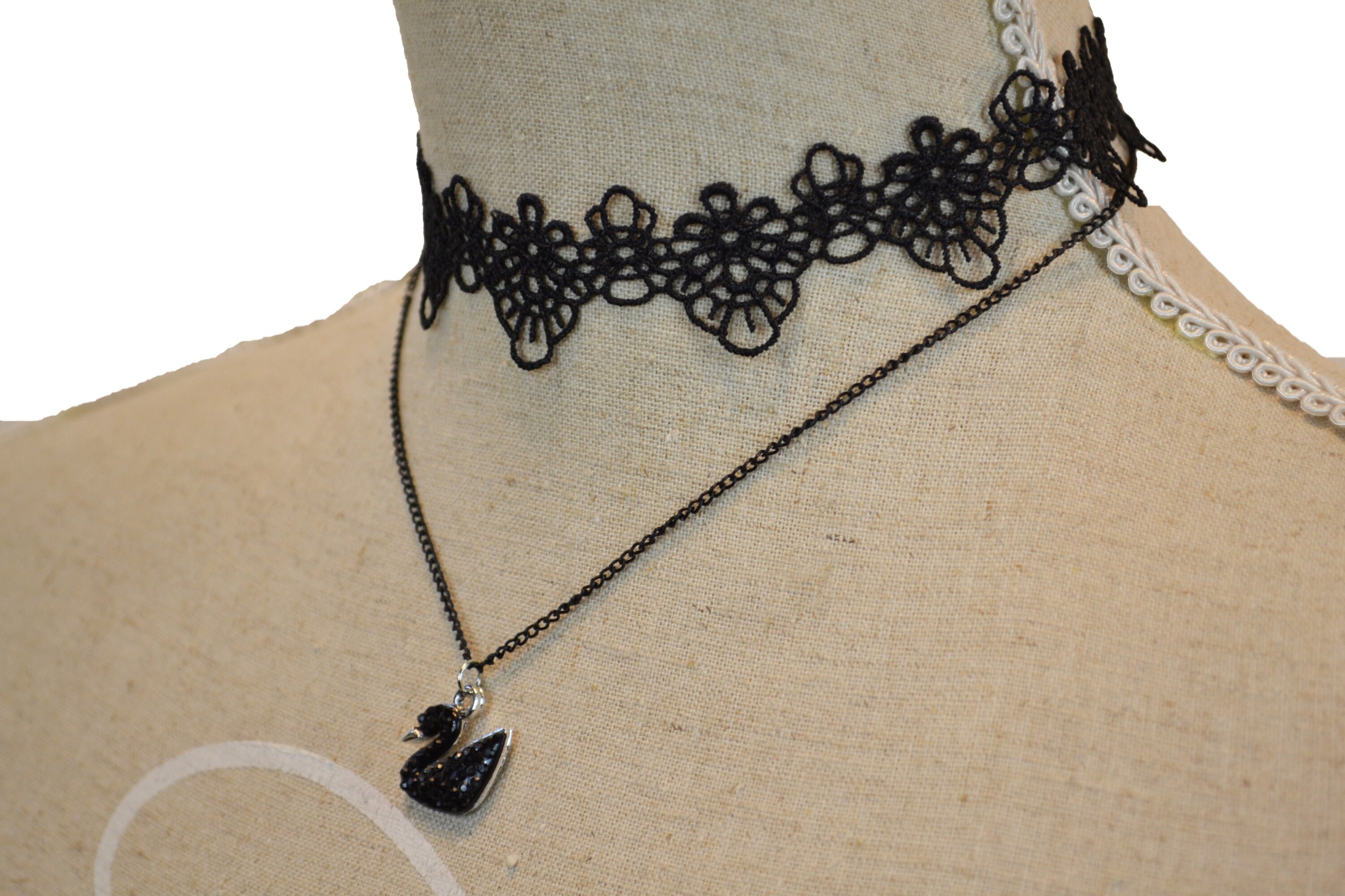 Dote Vintage Victorian Black Swan Goose Thin Gothic Choker Necklace ...