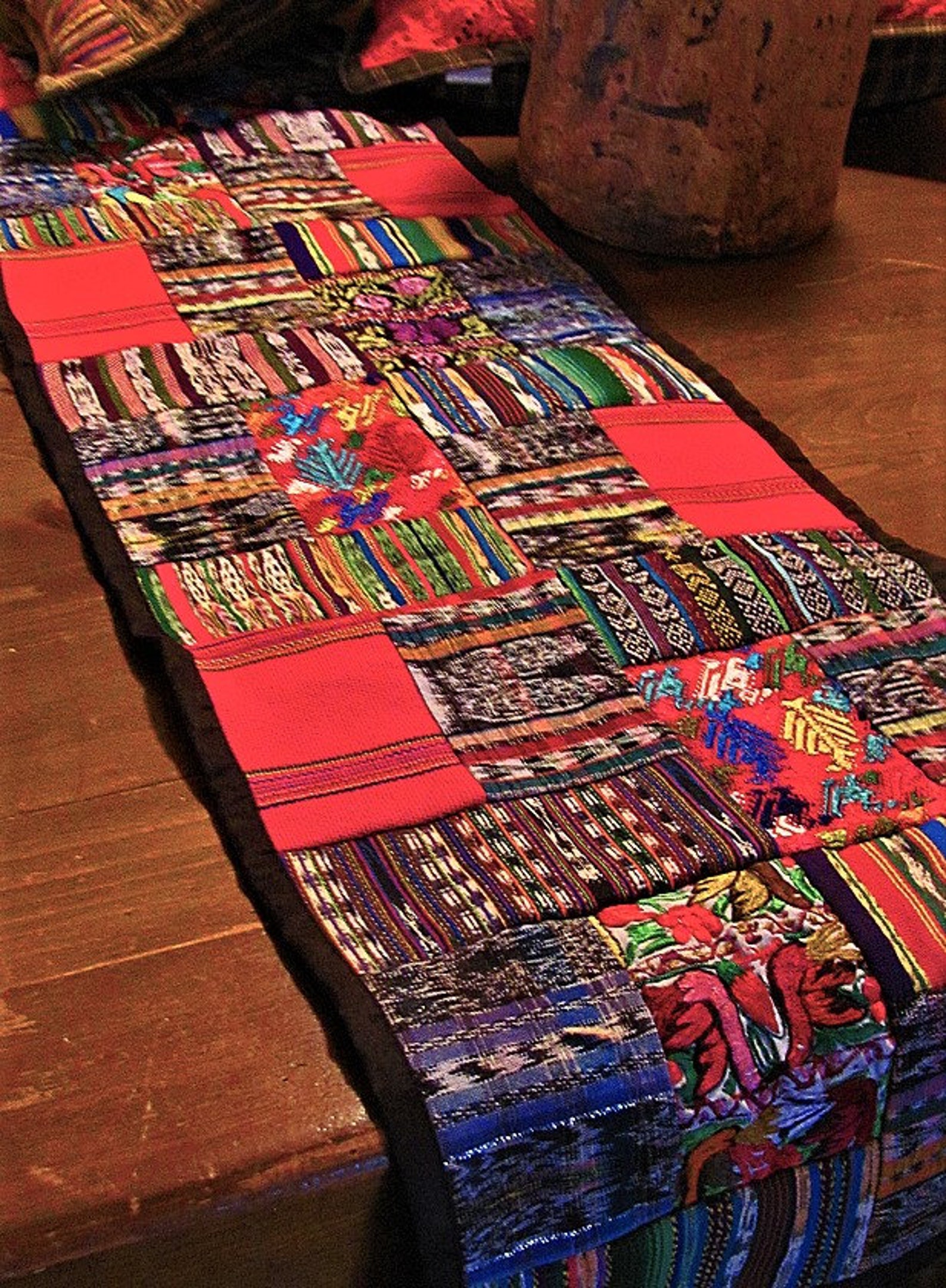 Embroidered Guatemalan Patchwork Huipile Table Runner - Etsy