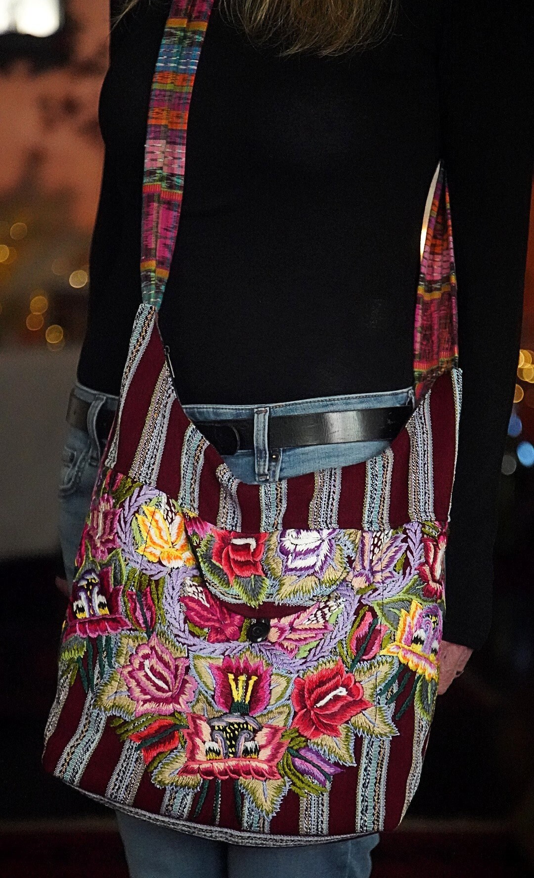 Guatemalan Embroidered Flowers Crossbody Bag - Etsy
