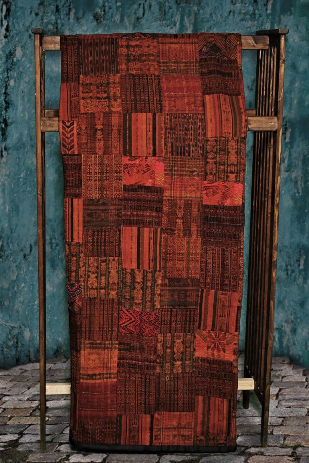 Handmade King-size Rust and Terracotta Guatemalan Patchwork Quilt Set ...