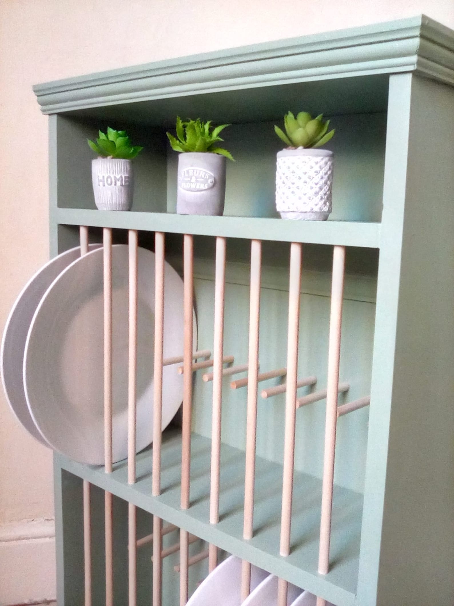 Plate Rack Wall Mounted or Counter Top Wooden Double Rack Will Fit 6 ...