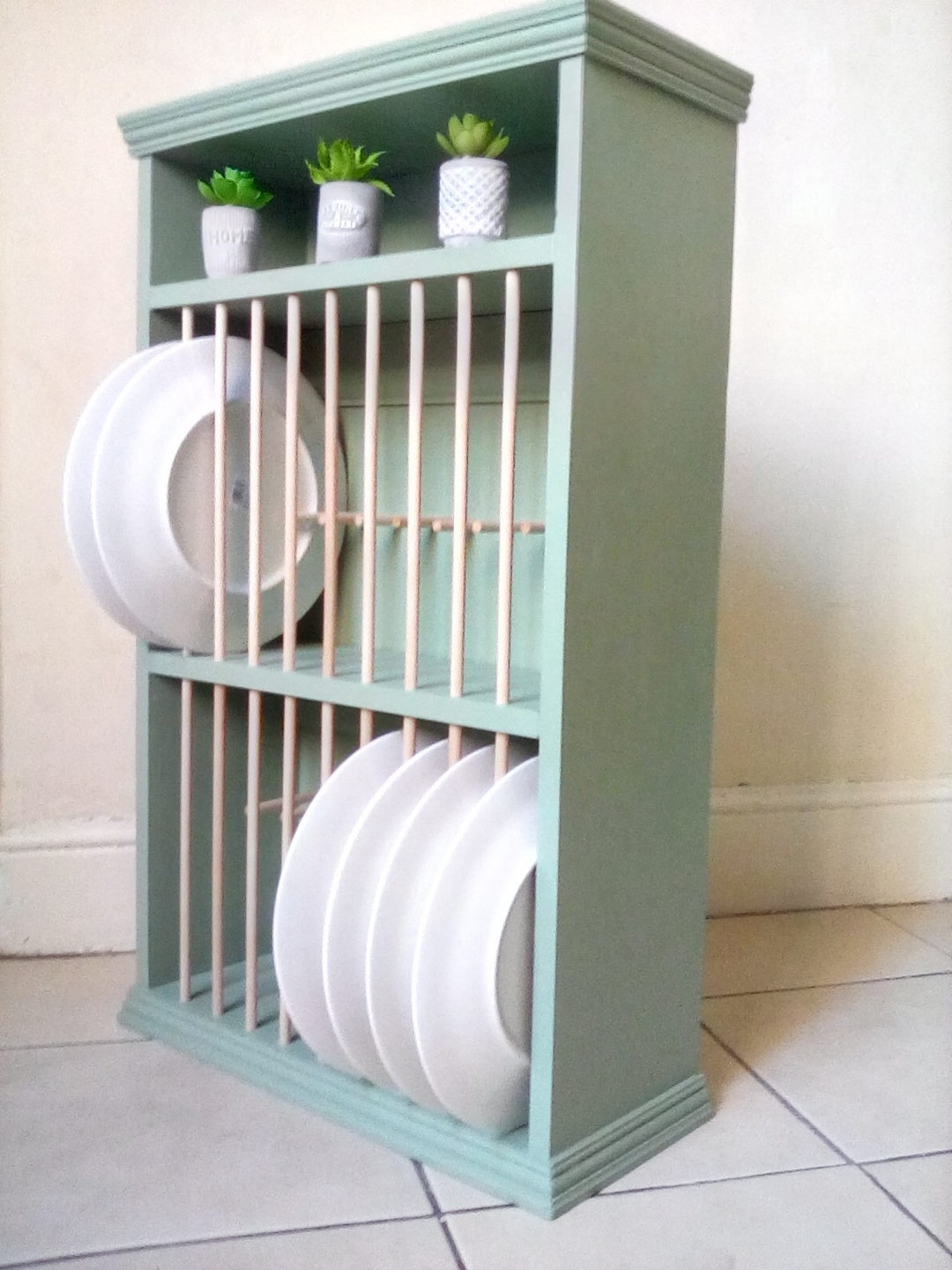 Plate Rack Wall Mounted or Counter Top Wooden Double Rack Will Fit 6 ...