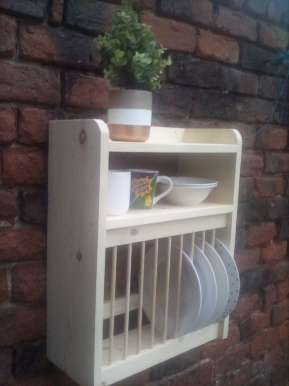 Plate Rack Wooden Wall Mounted or Counter Top Reclaimed Timber | Etsy UK