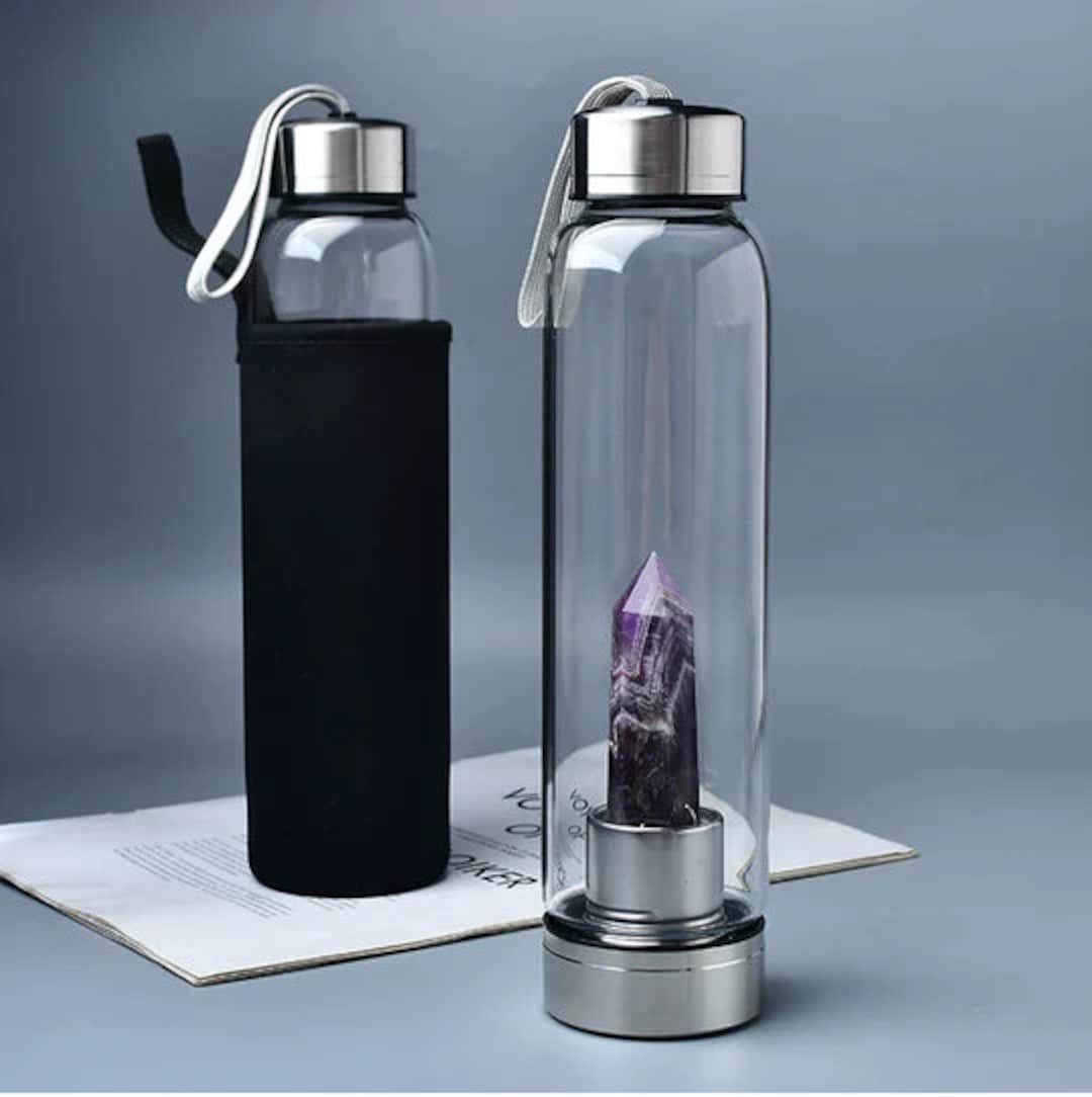 Amathyst Crystal Glass Bottle/make Water Healthy With Crystal - Etsy