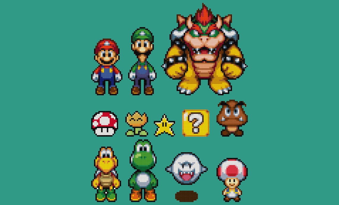 Super Mario Character Set PDF Cross Stitch Chart Immediate Digital ...