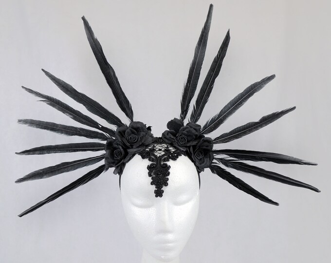 Gothic Feather Headdress Headpiece Raven Crow Feathers Halloween ...