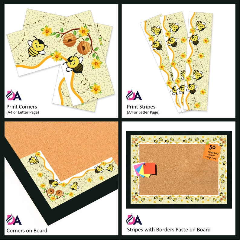 Printable Bee Themed Bulletin Border With Finish Corners "bee Sunflower ...