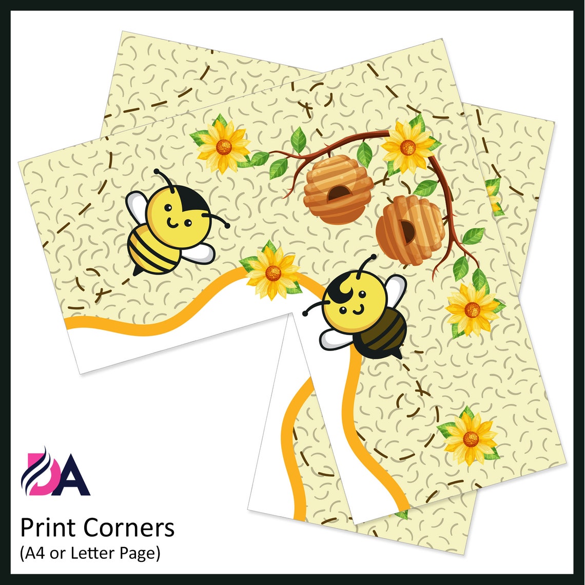 Printable Bee Themed Bulletin Border With Finish Corners "bee Sunflower ...