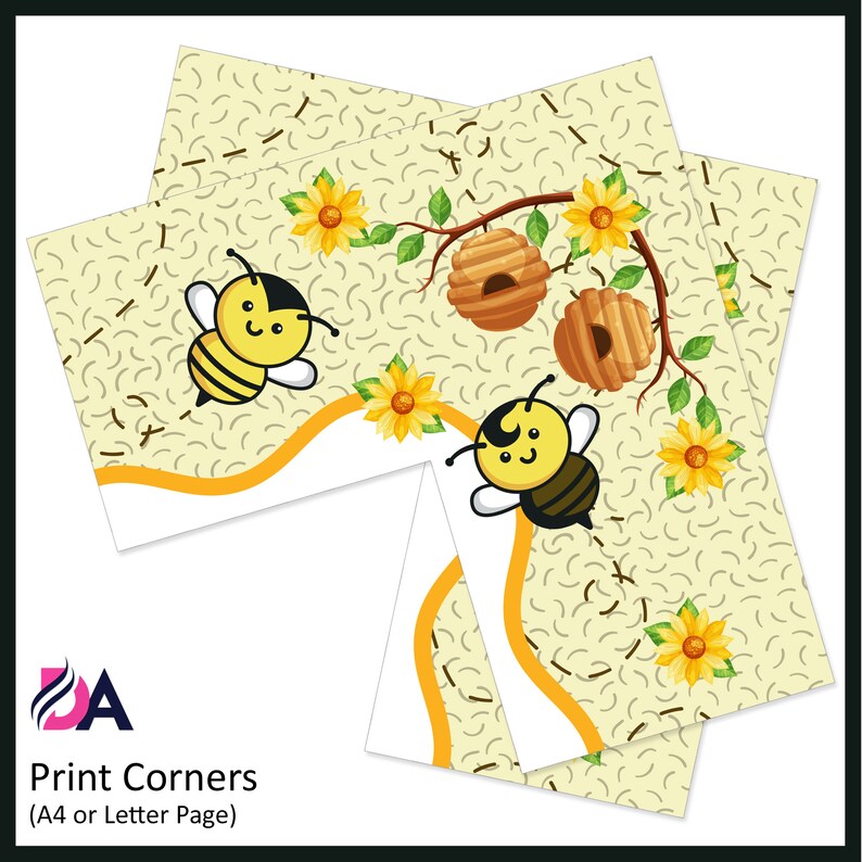 Printable Bee Themed Bulletin Border With Finish Corners "bee Sunflower ...