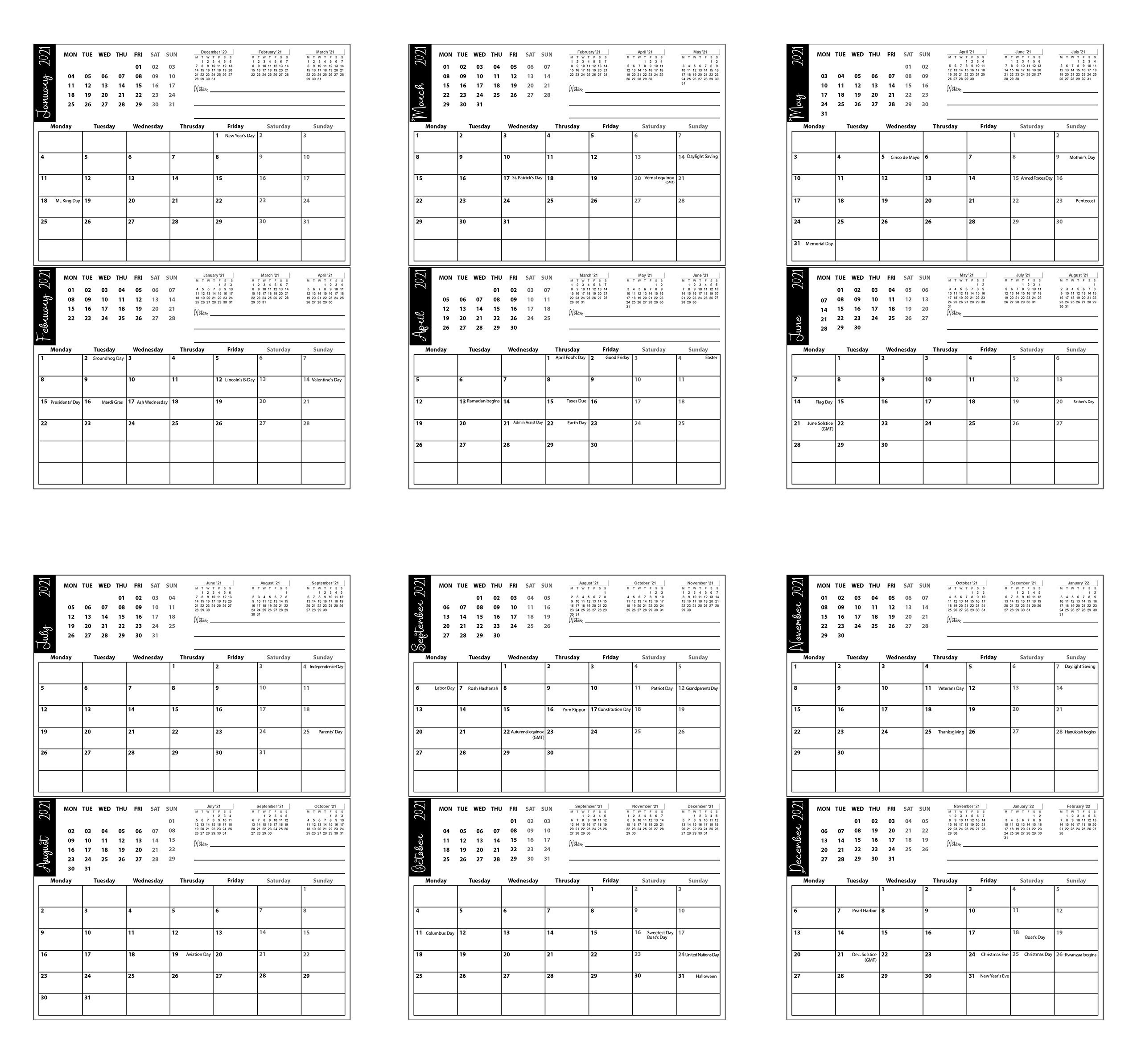 Monthly Calendar and Planner Digital Download, 2021 Printable Calendar ...