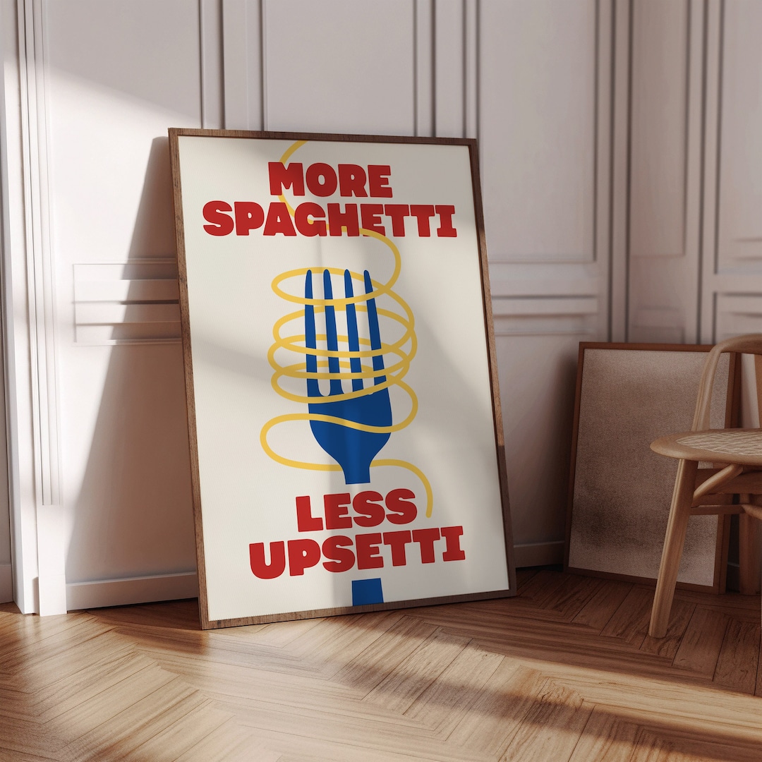 Cute Retro Kitchen Spaghetti Upsetti Pasta Funny Quote Print A5-A4-A3 ...