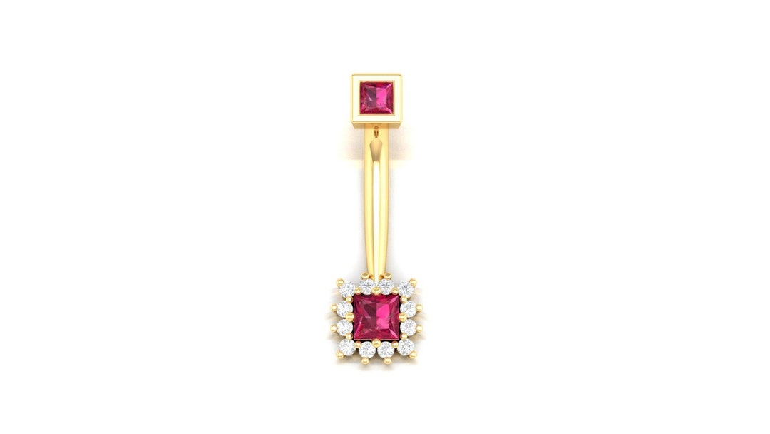 14k Gold Ruby Belly Button Ring Diamond Navel Piercing - Etsy