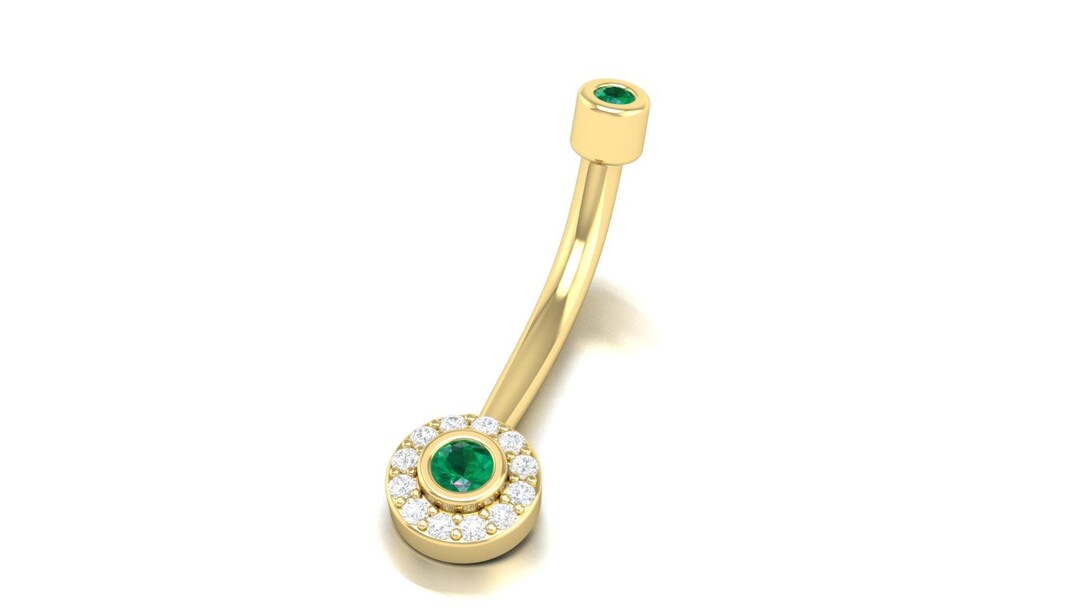 Natural Emerald Button Piercing, 14K, Rook Belly Eyebrow Lip Piercing, Gold Barbel Gemstone ...