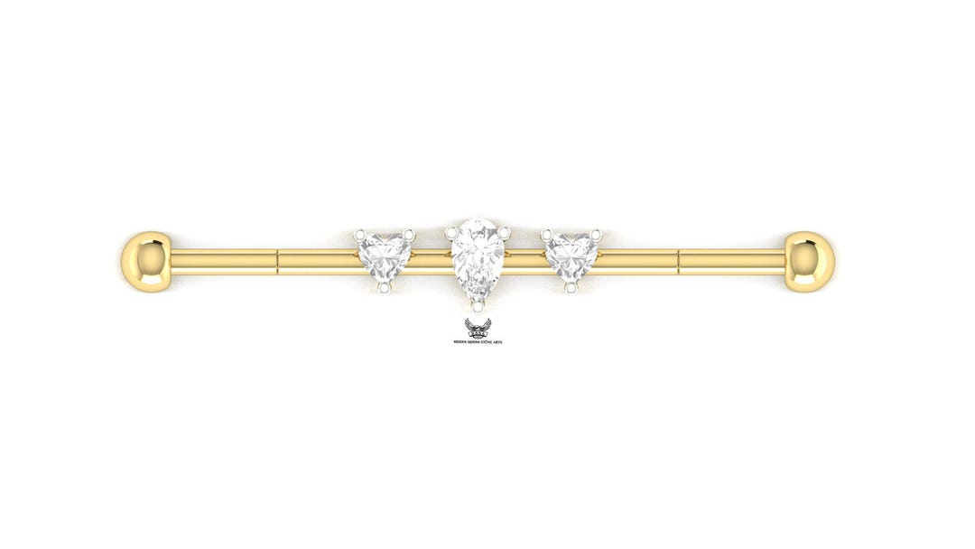 Lab Diamond Industrial Barbell 14k Gold Scaffold Piercing Jewelry. - Etsy