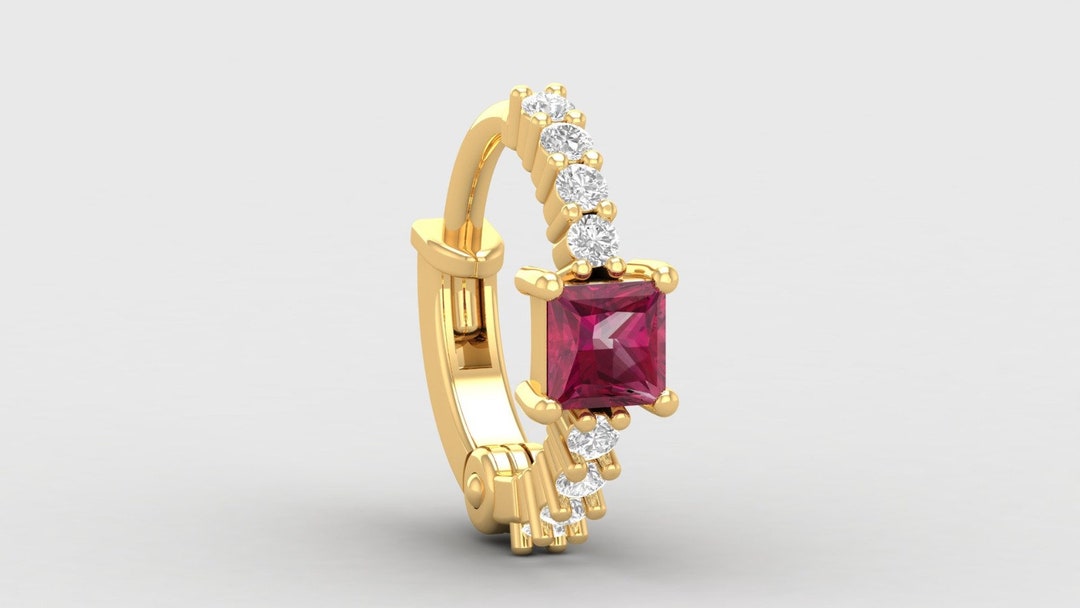 14K Gold Diamond & Ruby Nose Ring - Etsy