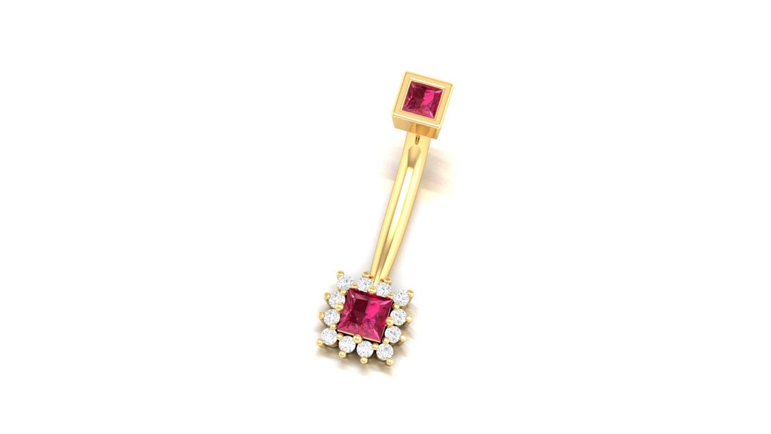 14k Gold Ruby Belly Button Ring: Diamond Navel Piercing - Etsy