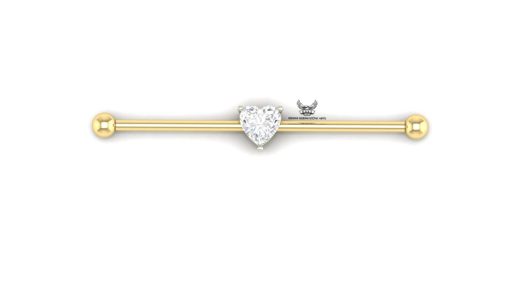 Lab Grown Diamond Heart Industrial Barbell: 14k Gold Scaffold Piercing ...