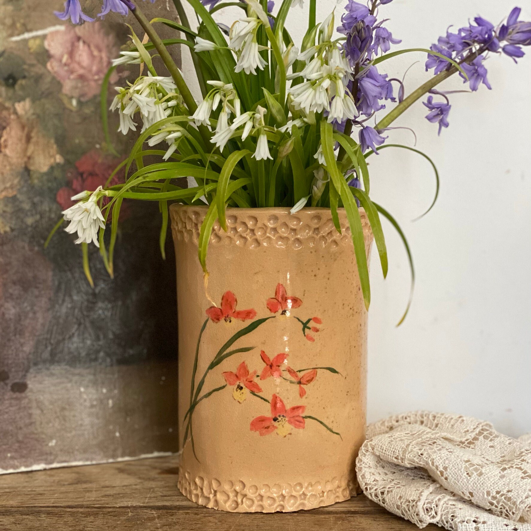 Hand Made Pottery Vase Floral Hand Painting Rustic Charm - Etsy UK