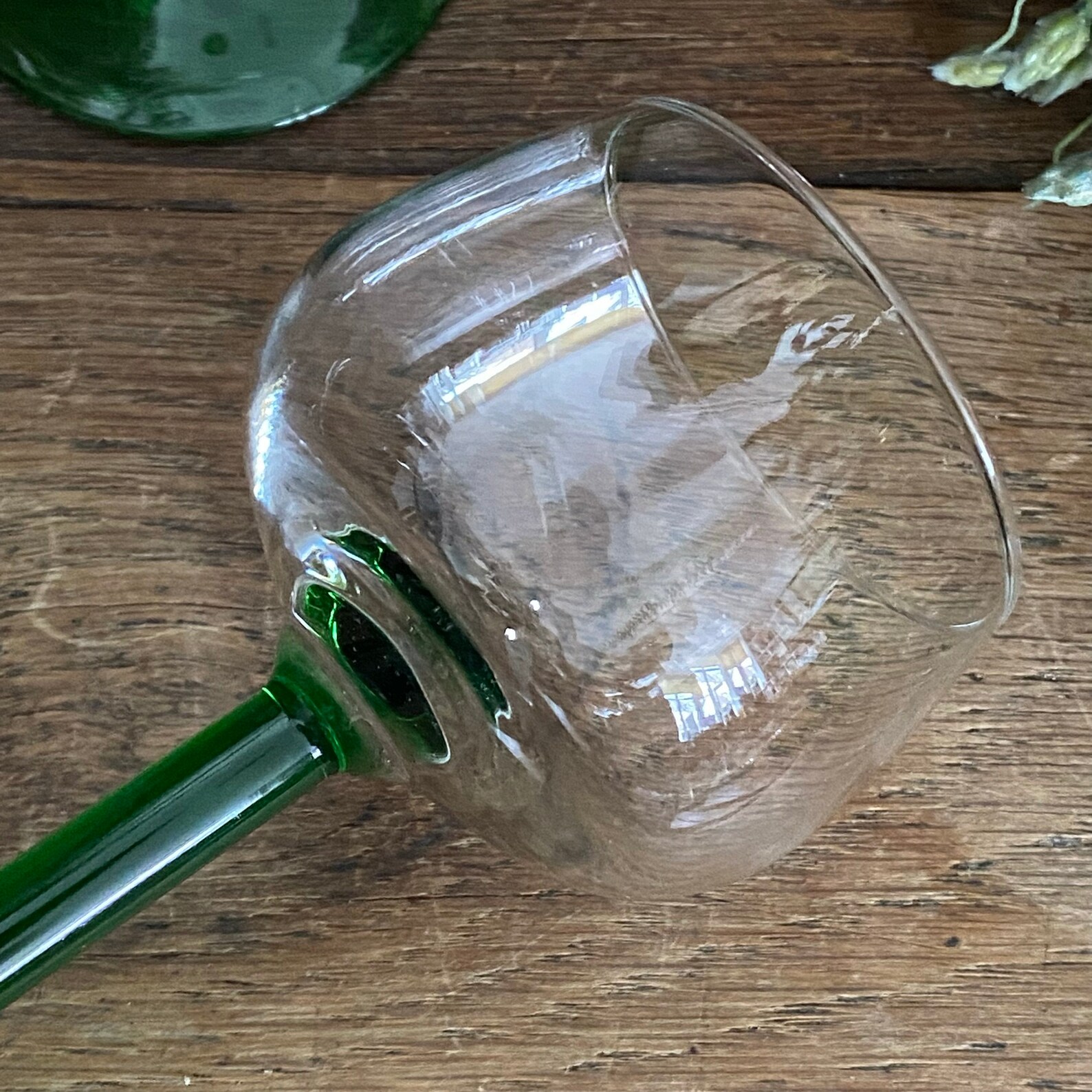 Vintage Pair of Hock Wine Glasses Green Stem Luminarc Retro | Etsy