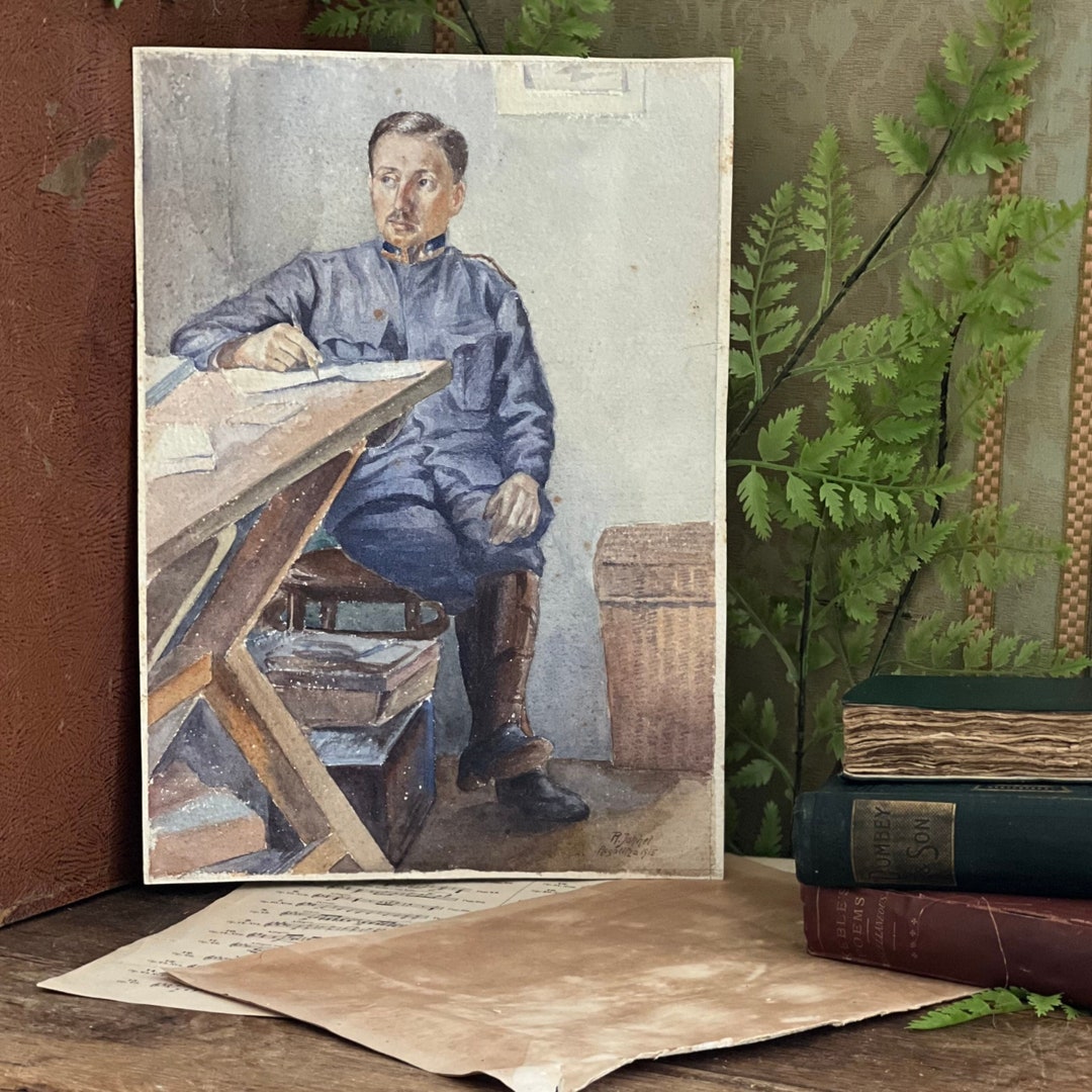 First World War Watercolour Painting Military Soldier Uniform Signed ...