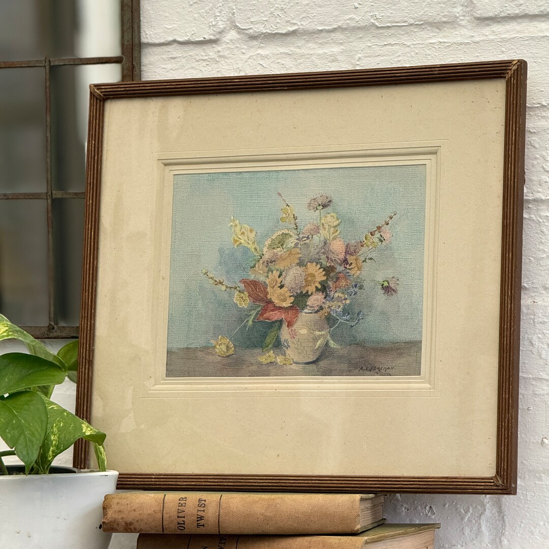 Framed Floral Watercolour on Canvas Board Agnes E Foreman Early 1900s ...