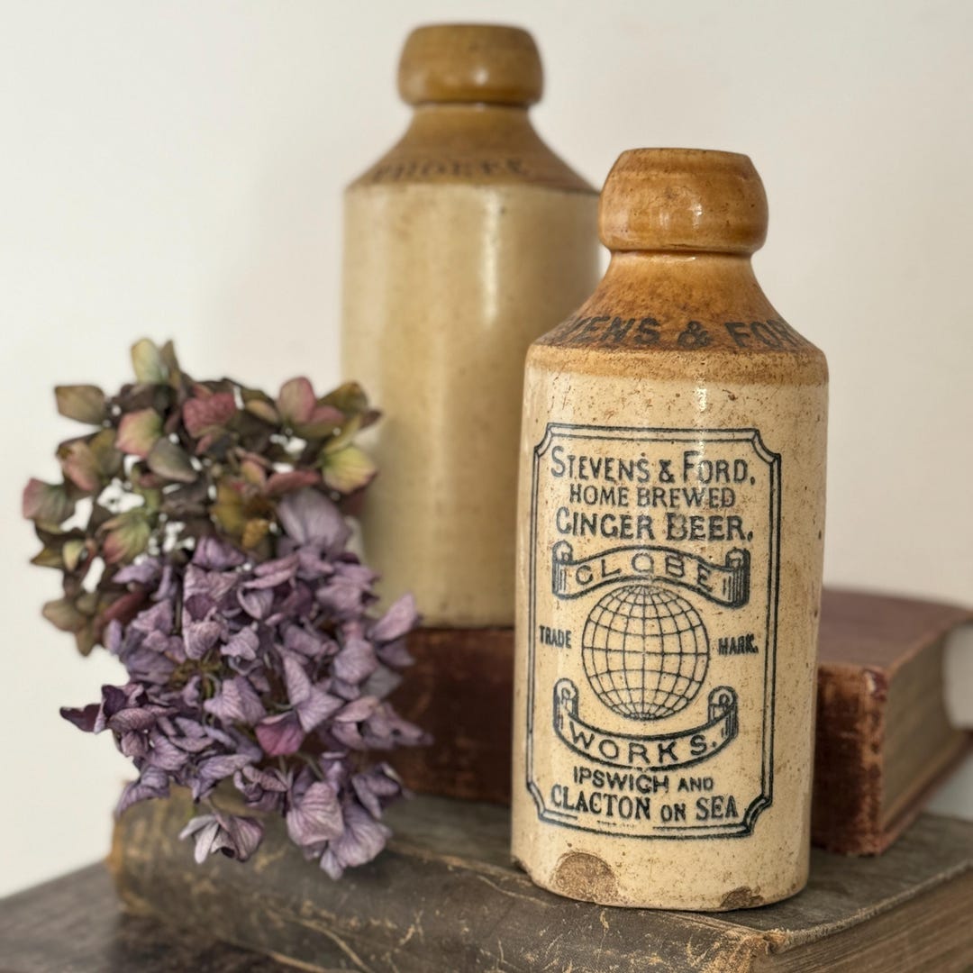 Vintage Stone Pottery Ginger Beers Bottles X 2 Ipswich Clacton Thorpe ...