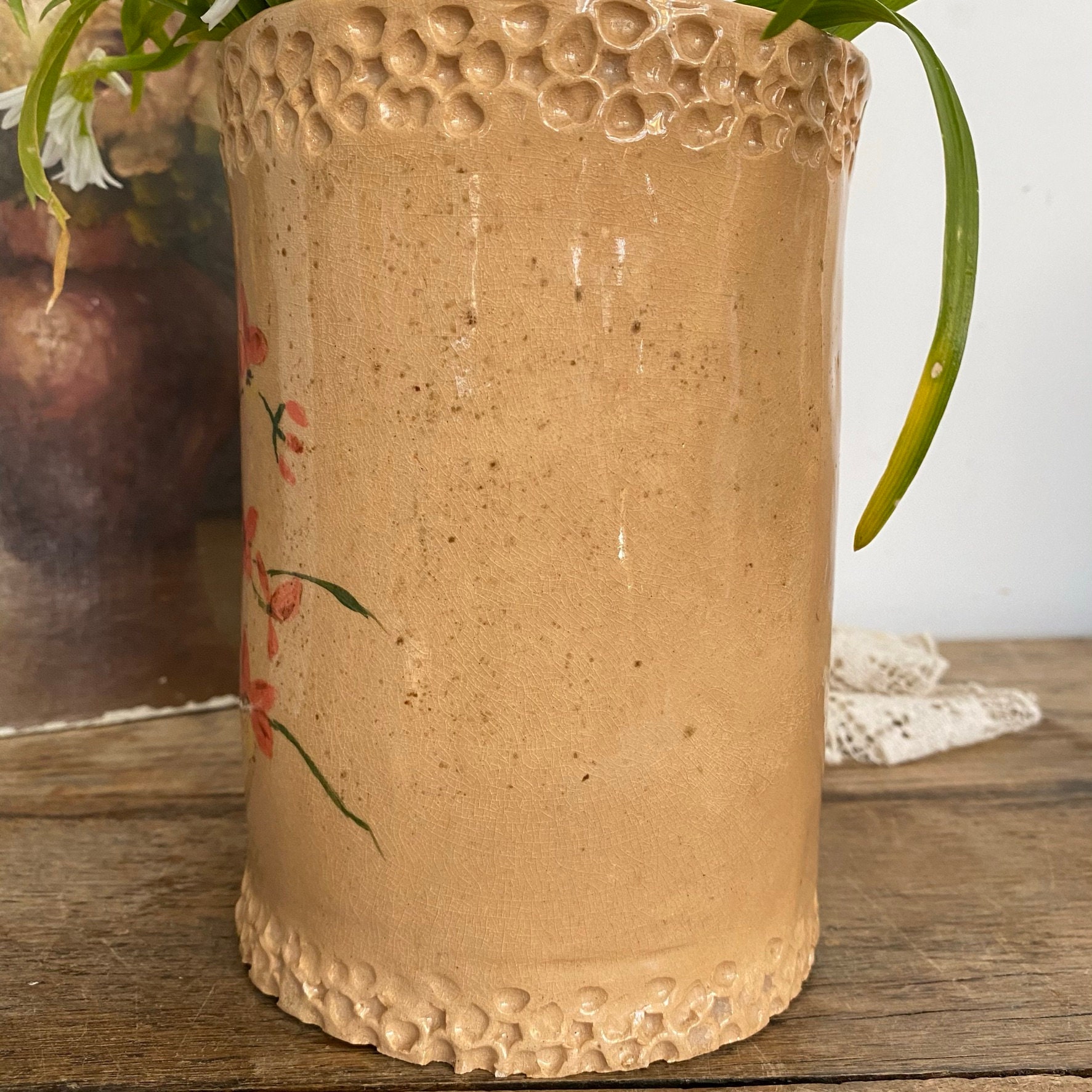 Hand Made Pottery Vase Floral Hand Painting Rustic Charm - Etsy UK