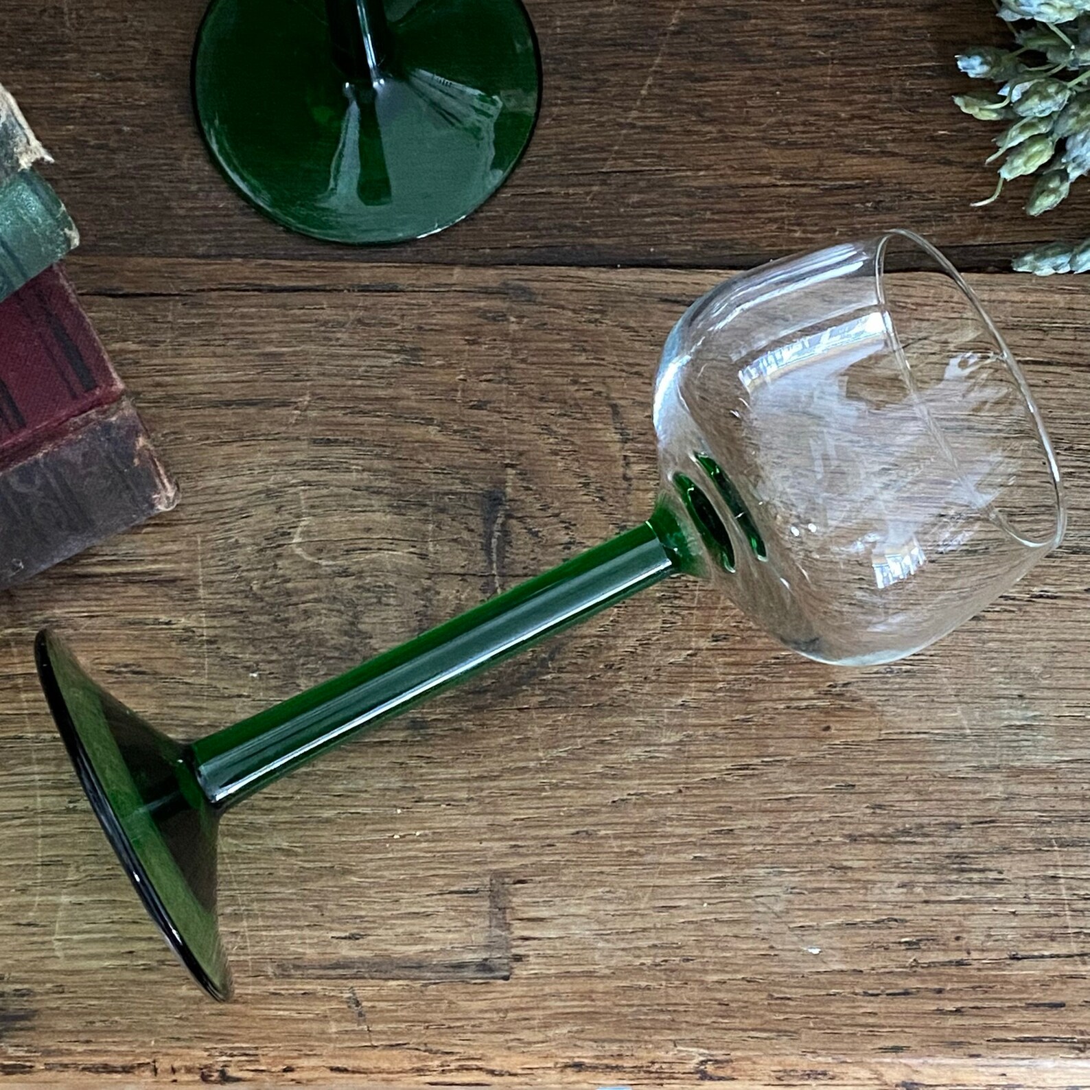 Vintage Pair of Hock Wine Glasses Green Stem Luminarc Retro | Etsy