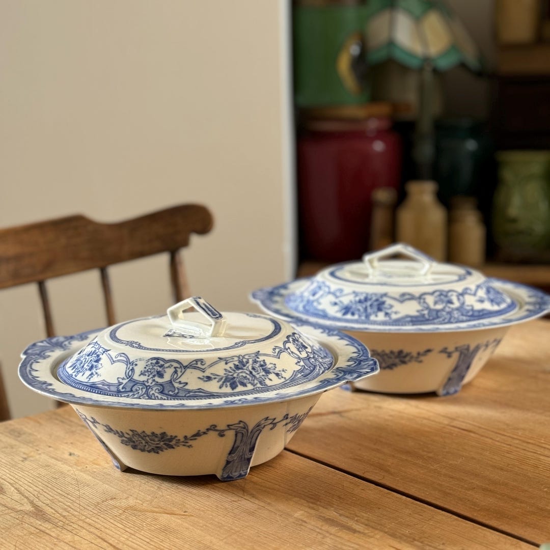 Two Vintage Tureens Blue White Pottery Gorgeous! Ref - Etsy UK
