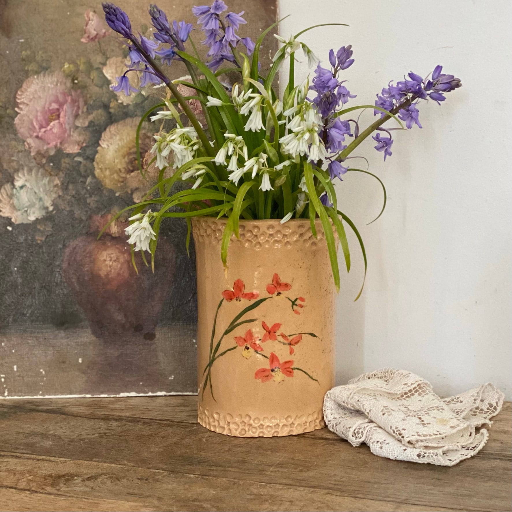 Hand Made Pottery Vase Floral Hand Painting Rustic Charm - Etsy UK