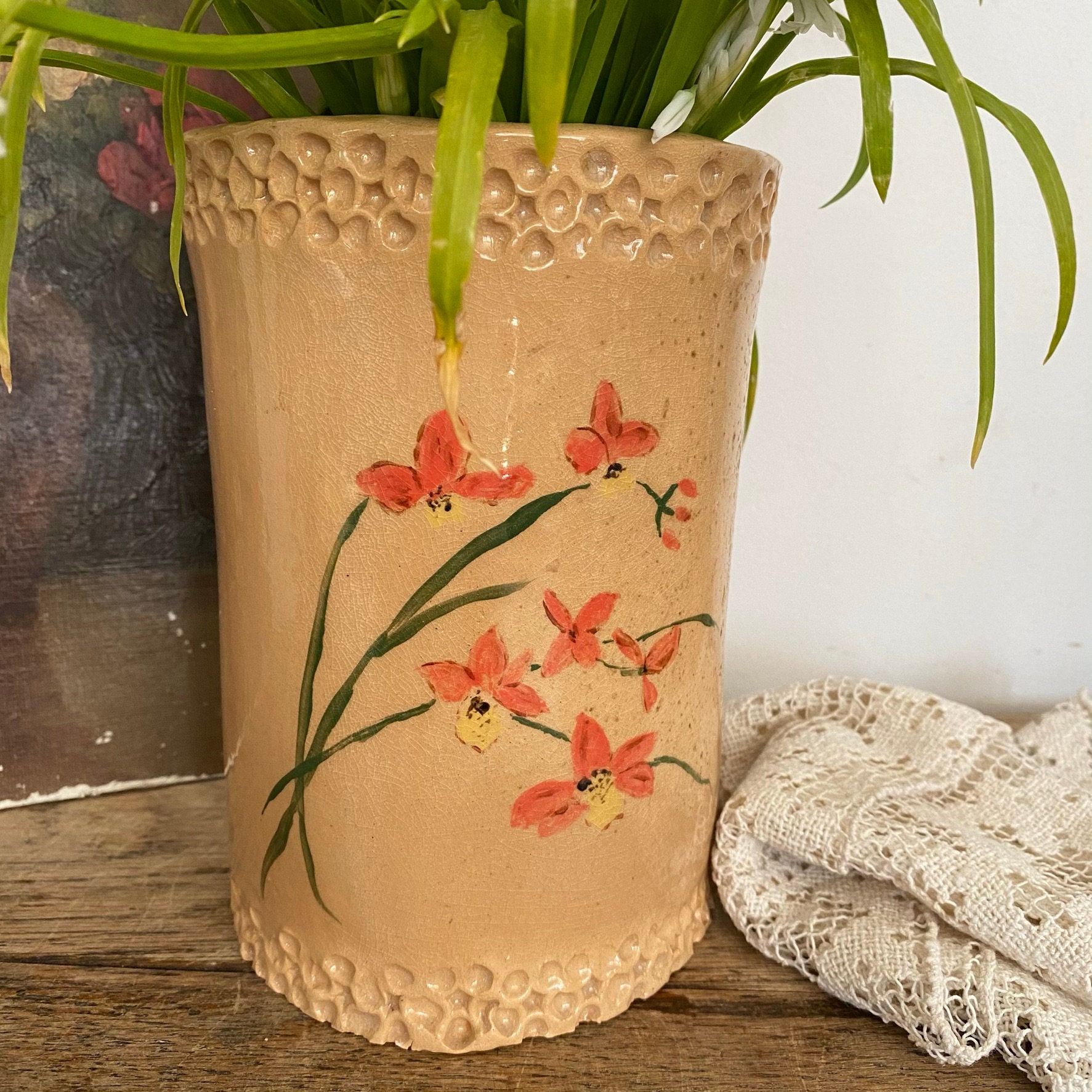 Hand Made Pottery Vase Floral Hand Painting Rustic Charm - Etsy UK