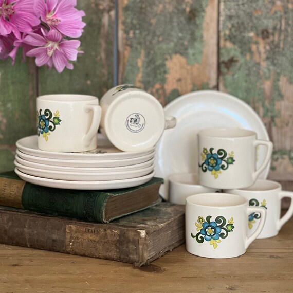 Vintage Retro New Devon Pottery Breakfast Cups and Side Plates | Etsy