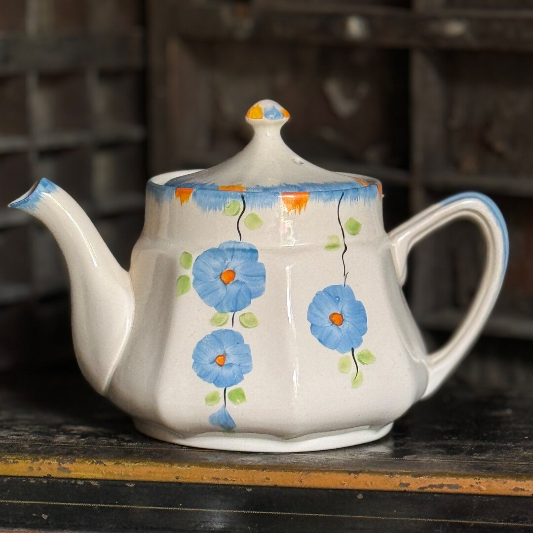 Vintage Floral Teapot Hand Painted Blue Florals Lovely! Ref 12 - Etsy