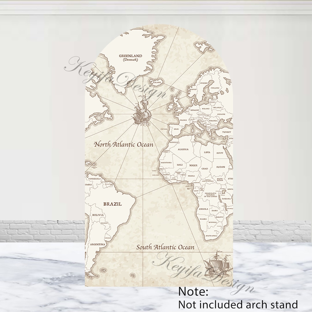 World Map Arch Backdrop Vintage Map Birthday Backdrop Baby Shower ...