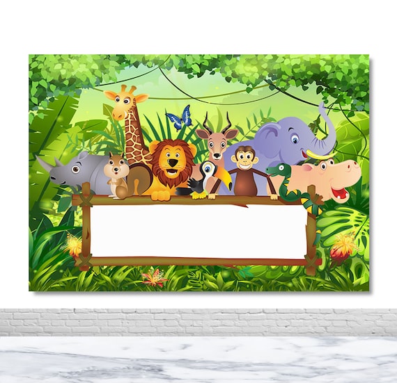 Jungle Safari Birthday Photography Backdrop Personalized Words - Etsy ...