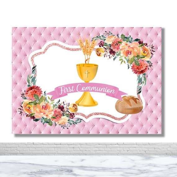 First Communion God Bless Photo Backdrop Girl 1st Birthday | Etsy