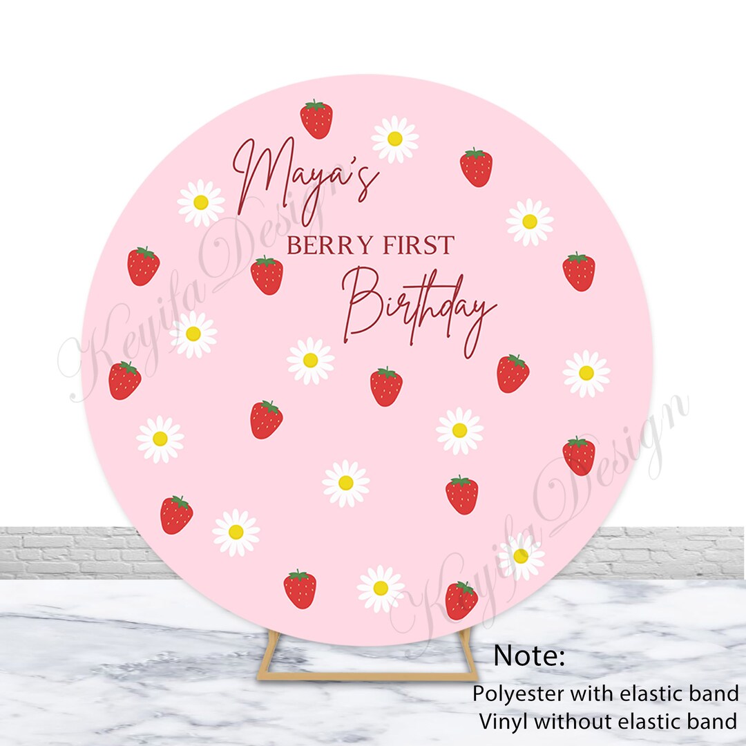 Strawberry Custom Round Backdrop Berry First Birthday Backdrop Daisy ...