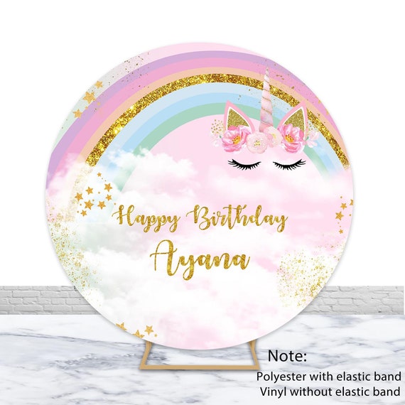 Rainbow Unicorn Round Photo Backdrop Girl 1st Birthday Pink | Etsy