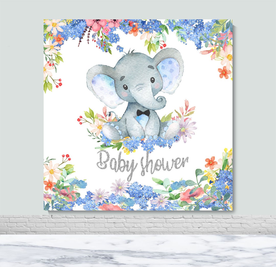 Cute Elephant Baby Shower Photo Backdrops Blue Flowers Leaves - Etsy