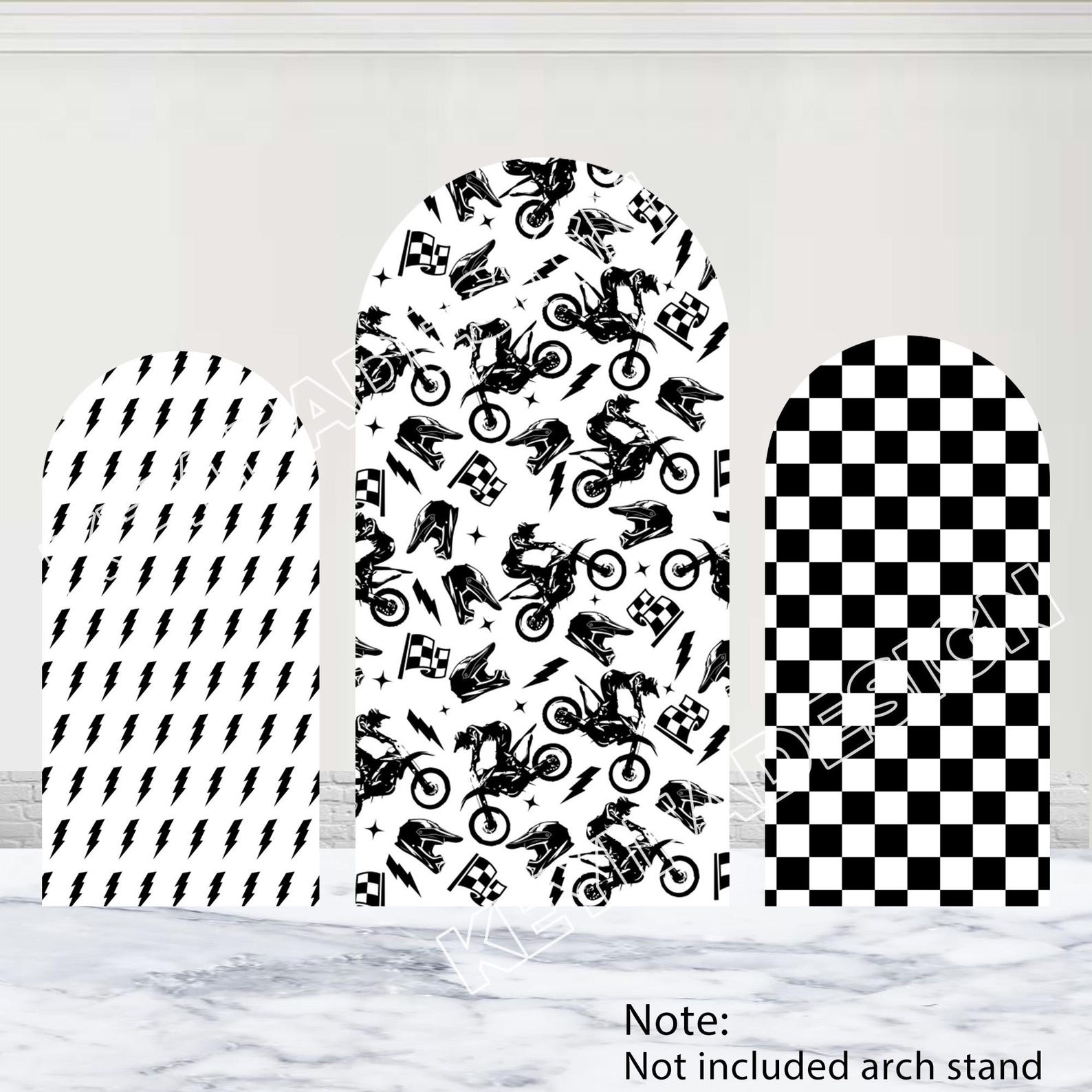 Motocross Arch Backdrop Black Lightning Checkered Arch Backdrop Custom ...