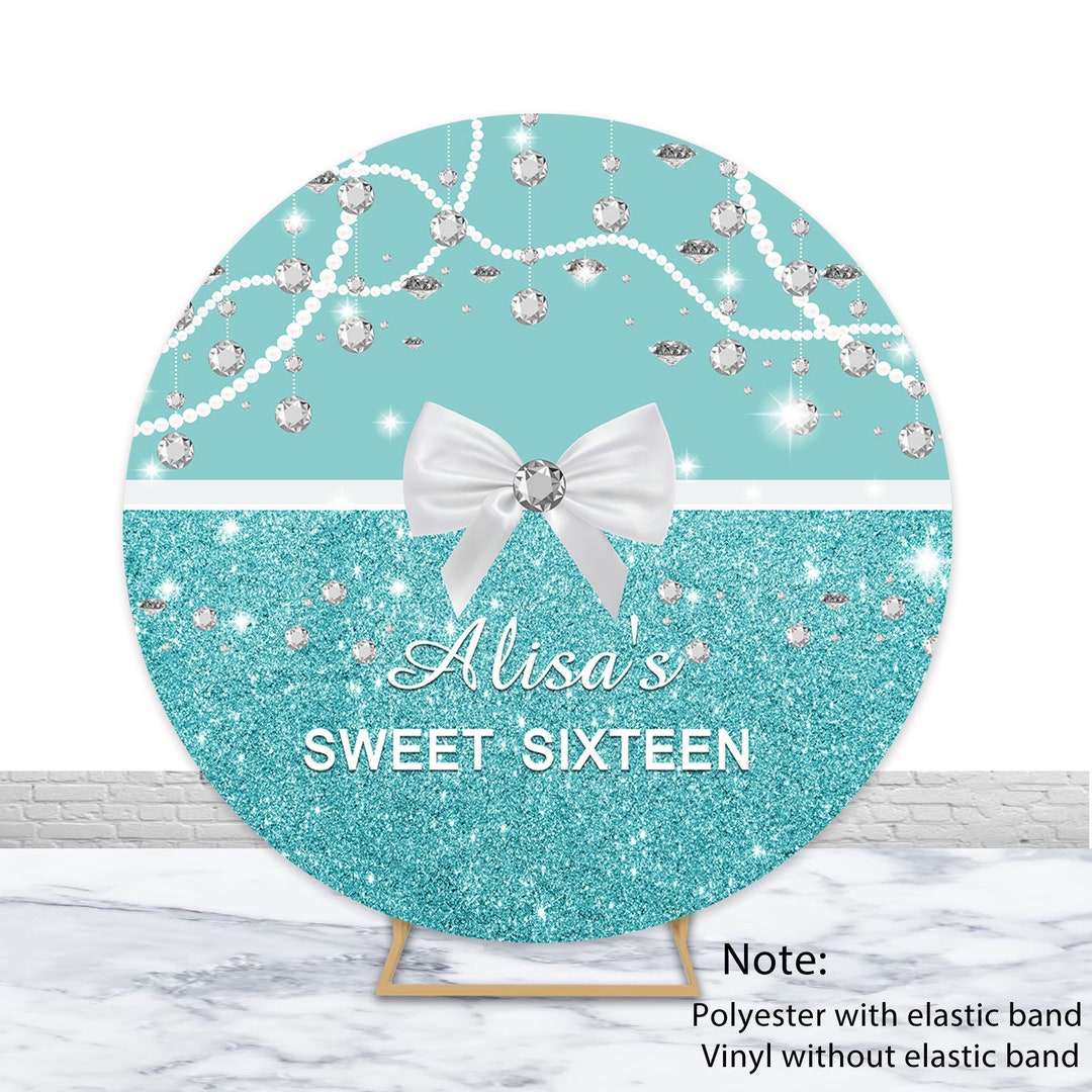 Sweet Sixteen Round Photography Backdrop Diamond Pearl Turquoise Photo ...