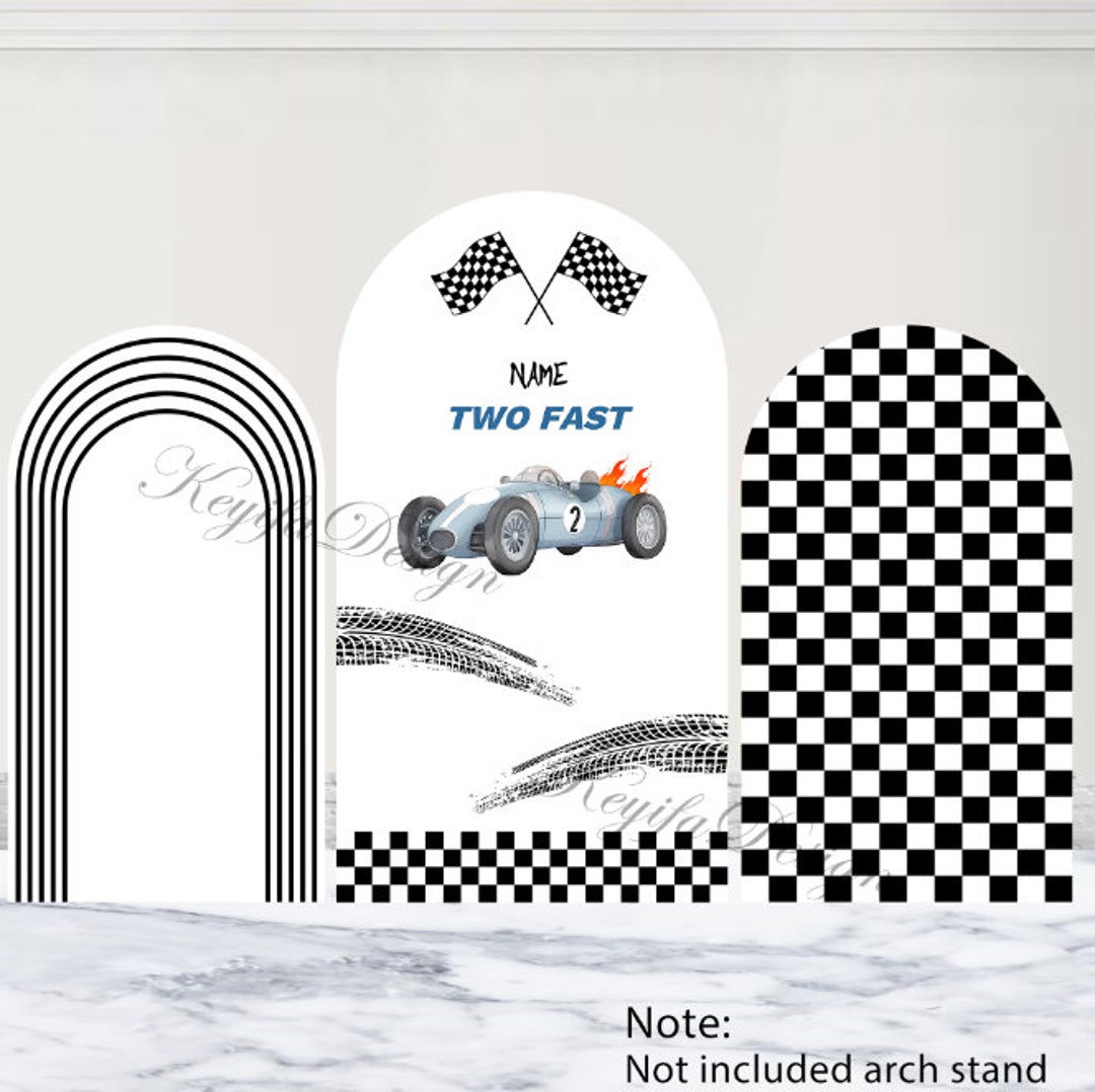 Two Fast Birthday Arch Cover Racing Car Track Black and White Checkered ...