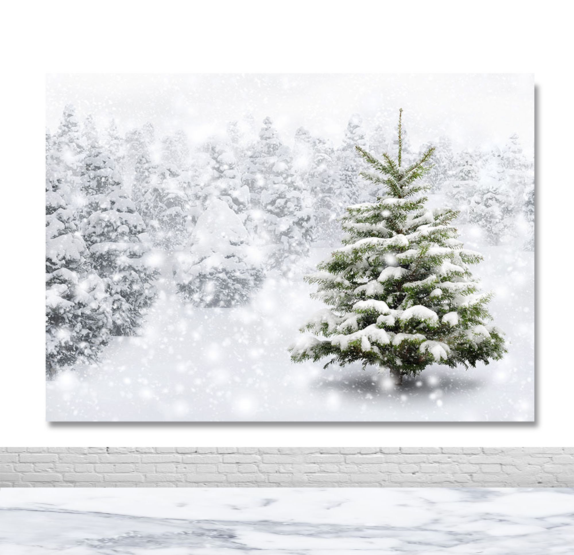 Winter Snow Photography Backdrop Snowflakes Pine Tree Photo | Etsy