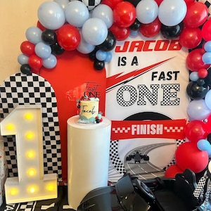 Fast One Birthday Arch Cover Black and White Checkered Racing Car ...