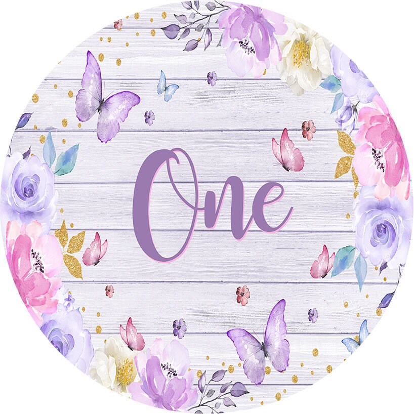 One Sign Flowers Butterfly Round Photo Backdrop Happy 1st - Etsy