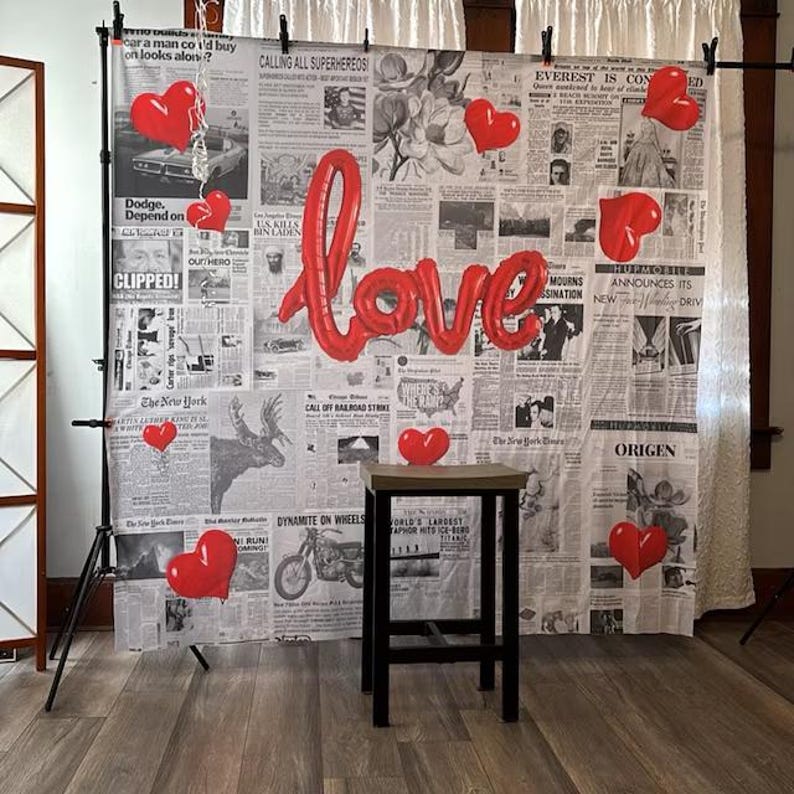 Valentine's Day Backdrop Newspaper Photo Background Love Heart Banner ...