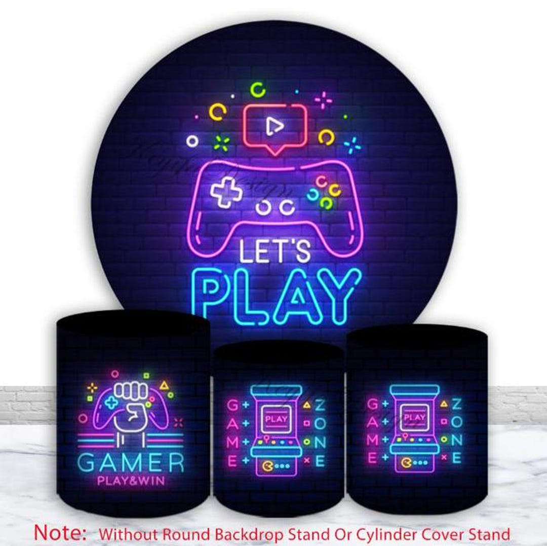 Let's Play Round Backdrop Gaming Birthday Backdrop Polyester Elastic ...